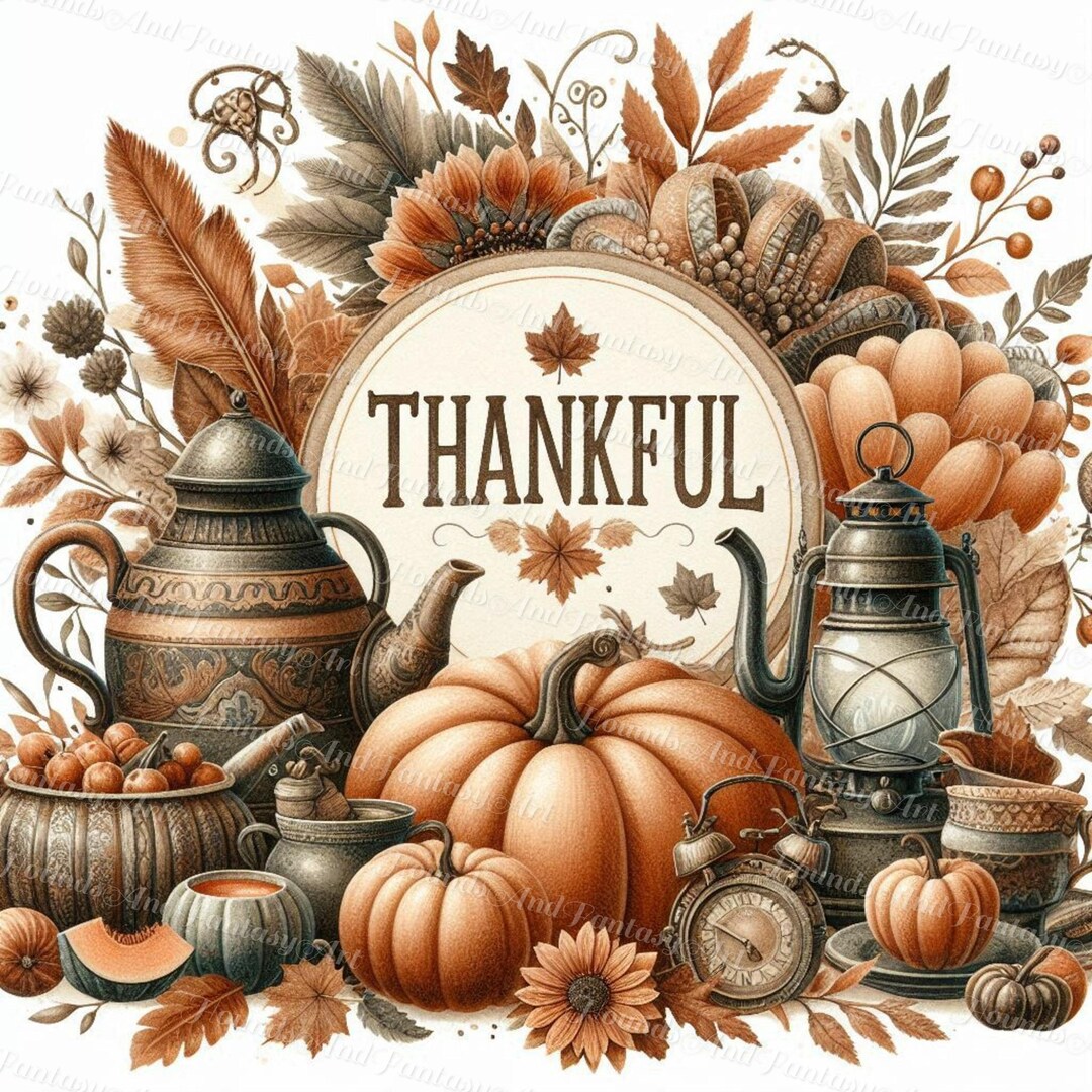 Pumpkin Thanksgiving Clipart Greeting Digital Download 25 JPG ...