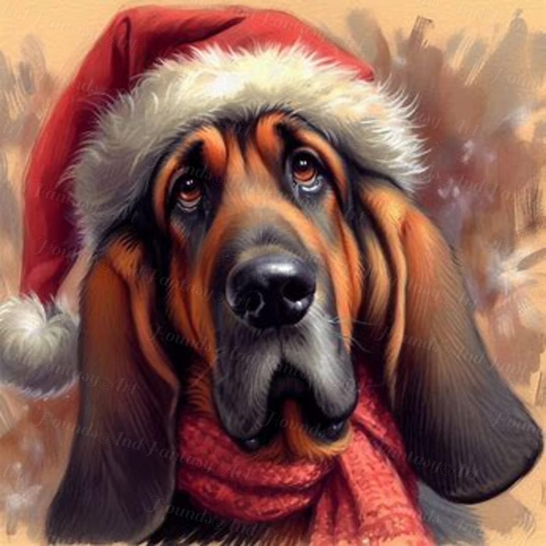 Bloodhound Christmas Clipart Dog Pet Tempera Watercolor Painting 8JPG ...