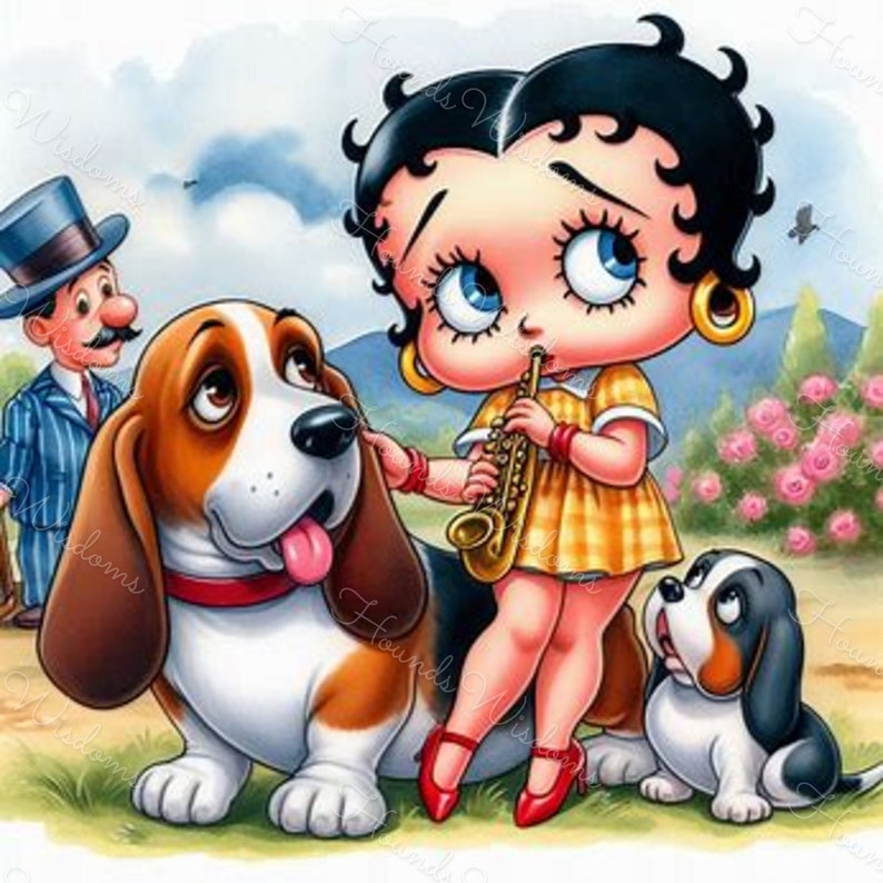 Betty Boop & Basset Hound Printable: Cartoon Dog Poster (digital ...
