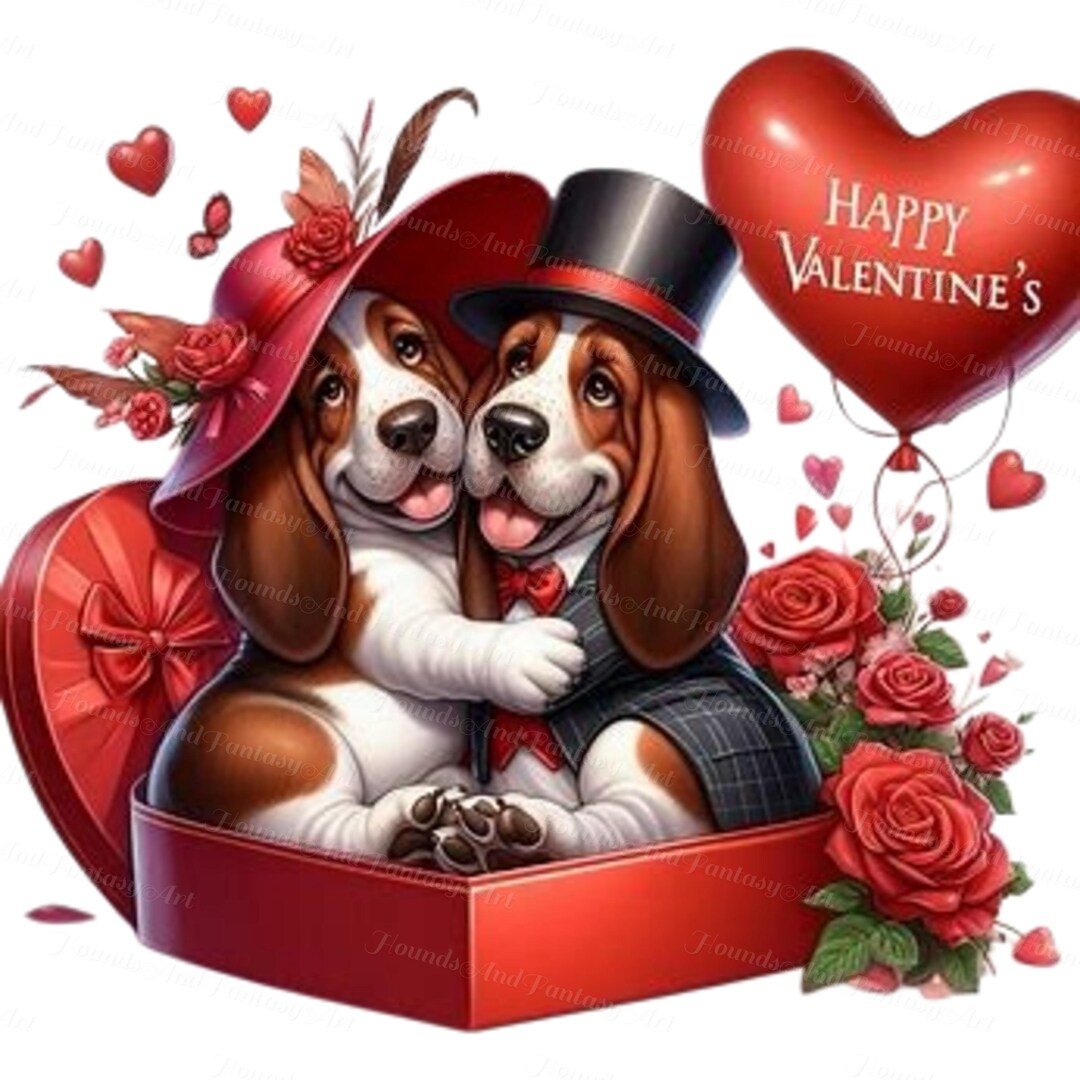 Basset Hound Puppy Valentine’s Day Digital Download Scrapbooking Craft ...