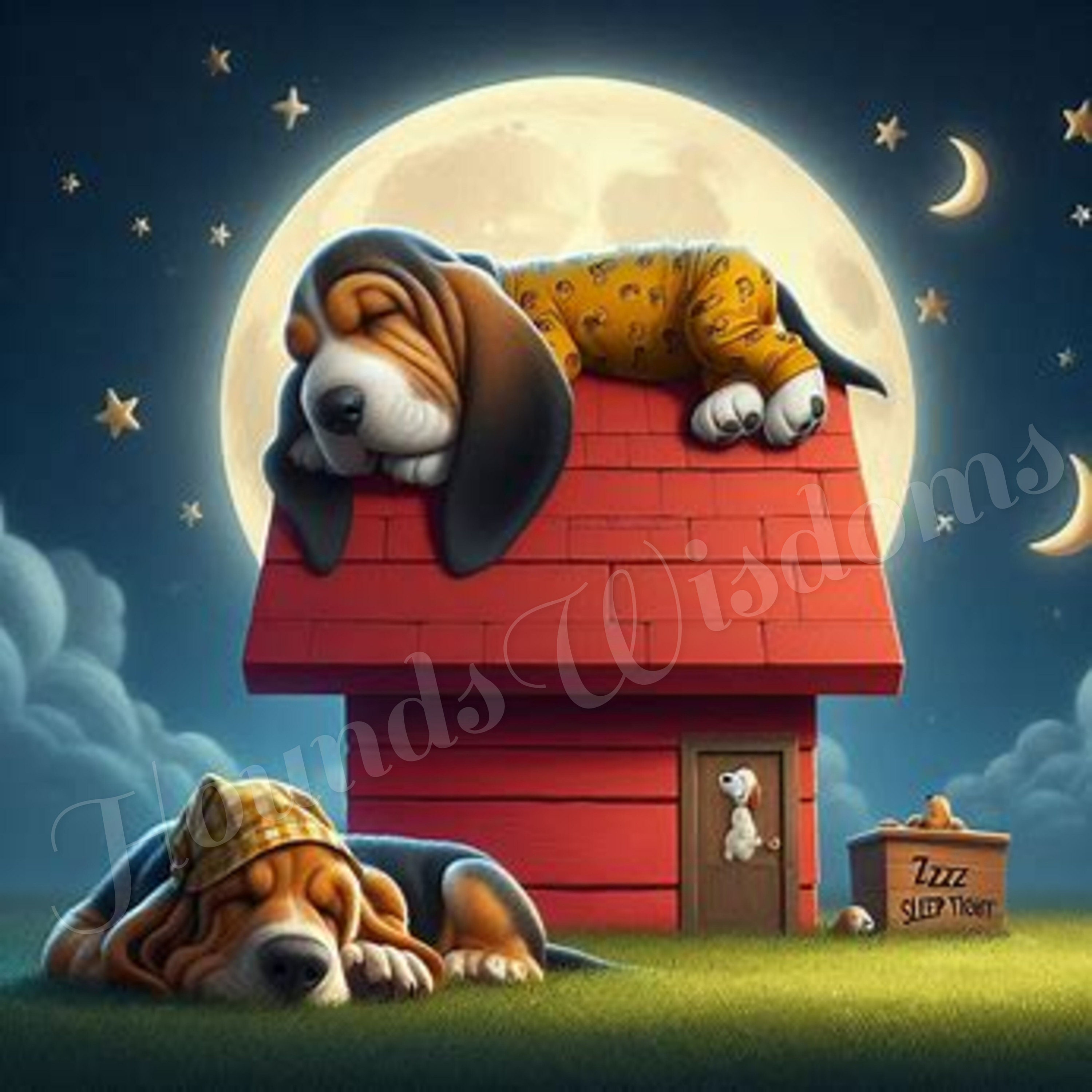 Basset Hound Bloodhound Dog Puppy Snoopy Dog House Good Night Printable ...