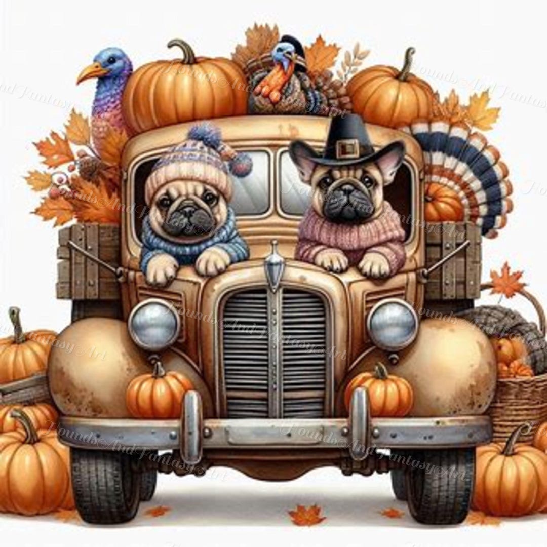 French Bulldog Thanksgiving Clipart Dog 20 JPG Watercolor Fall Pumpkin ...