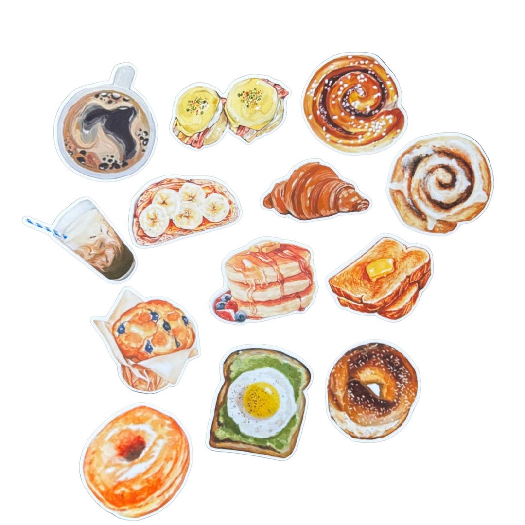 12 Pcs - Breakfast Food Stickers | Laptop Decals, Water Bottle Stickers ...
