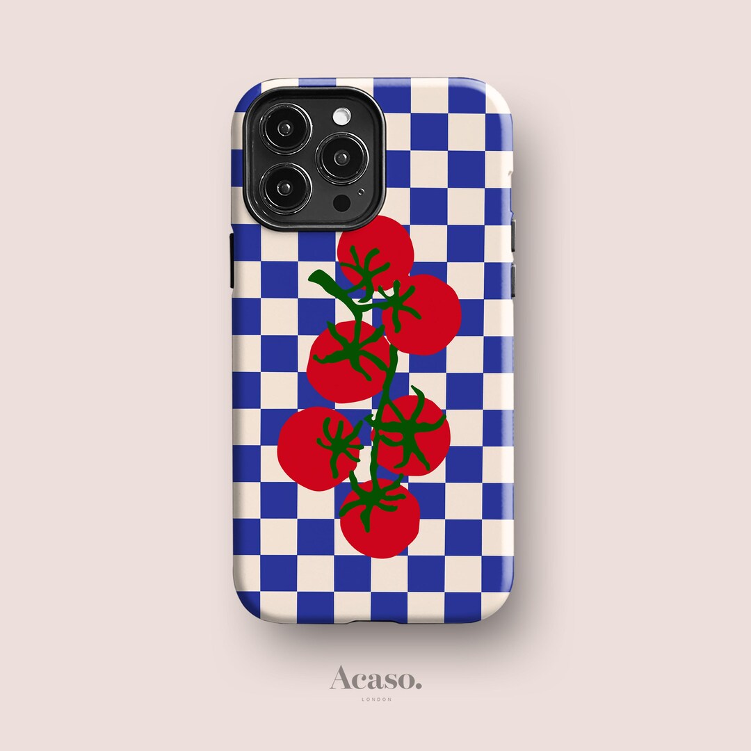 Vine Tomatoes Case for iPhone 16 With Blue Checkered, Cases for Galaxy ...