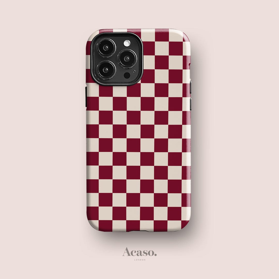 Burgundy Checker Case for iPhone 16 Plus, iPhone 15 Pro, for iPhone 14 ...