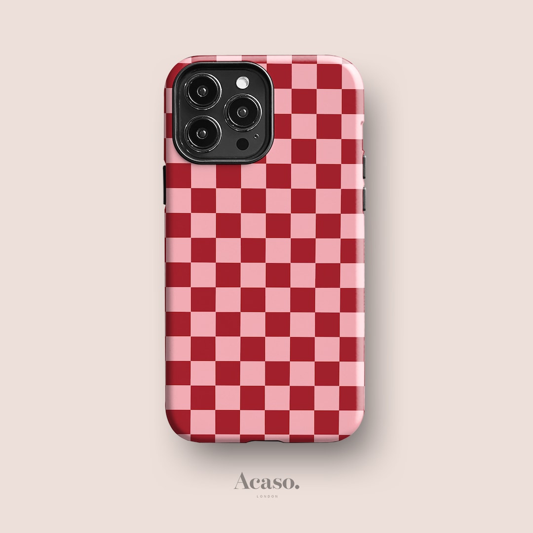Pink Red Checkers Case for iPhone 13 Pro, iPhone 14 Plus Case, iPhone ...