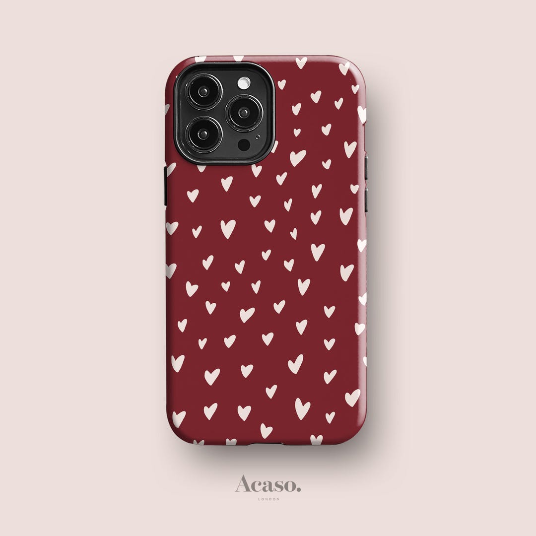 Hearts Maroon Case for iPhone 16 Pro, iPhone 15, iPhone 13, iPhone 12 ...