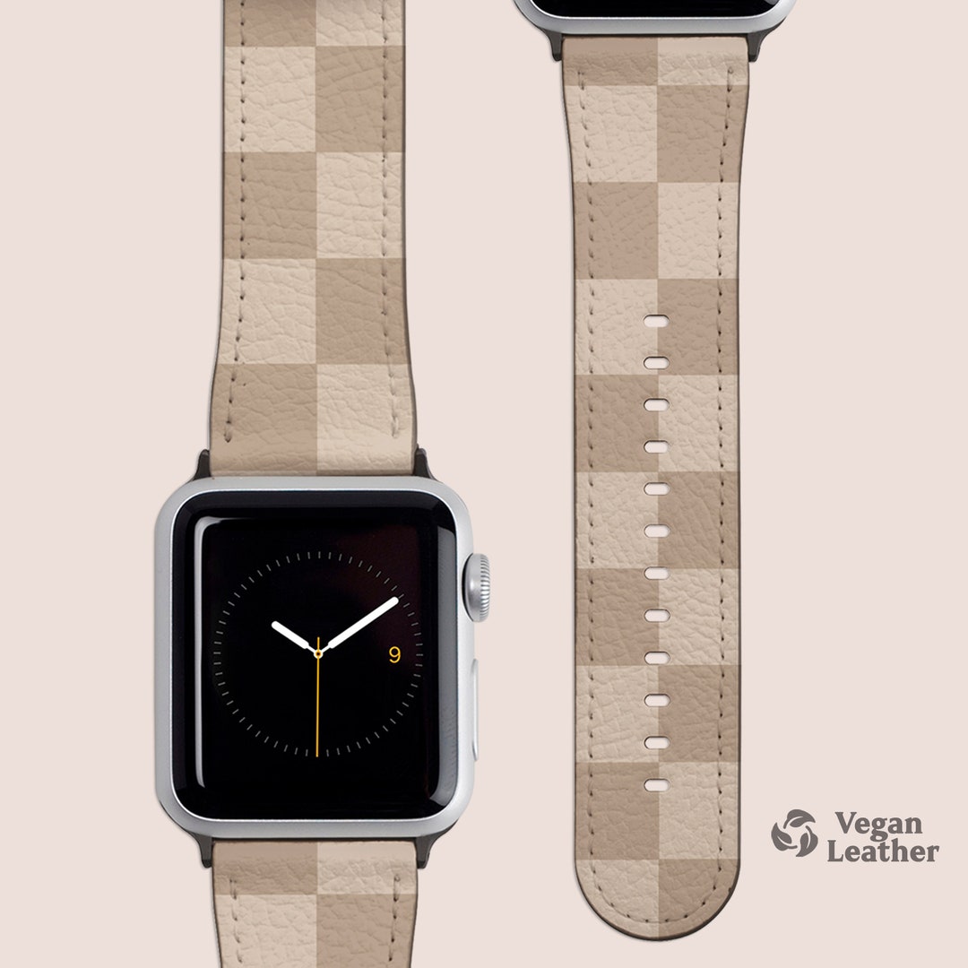Cream Checkered Watch Strap for Apple Watch Series 1, 2, 3, 4, 5, 6, 7 ...
