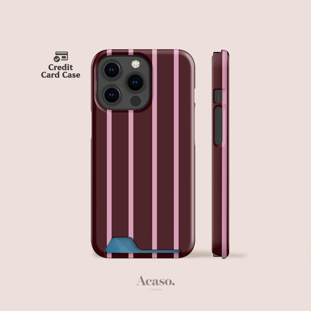 Maroon Stripes Card Case for iPhone 16, iPhone 15 Pro Max, iPhone 14 ...