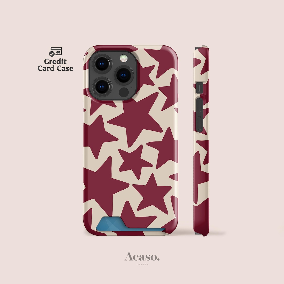 Red Stars Card Case for iPhone 16 Pro, iPhone 15, iPhone 14 Pro, iPhone ...