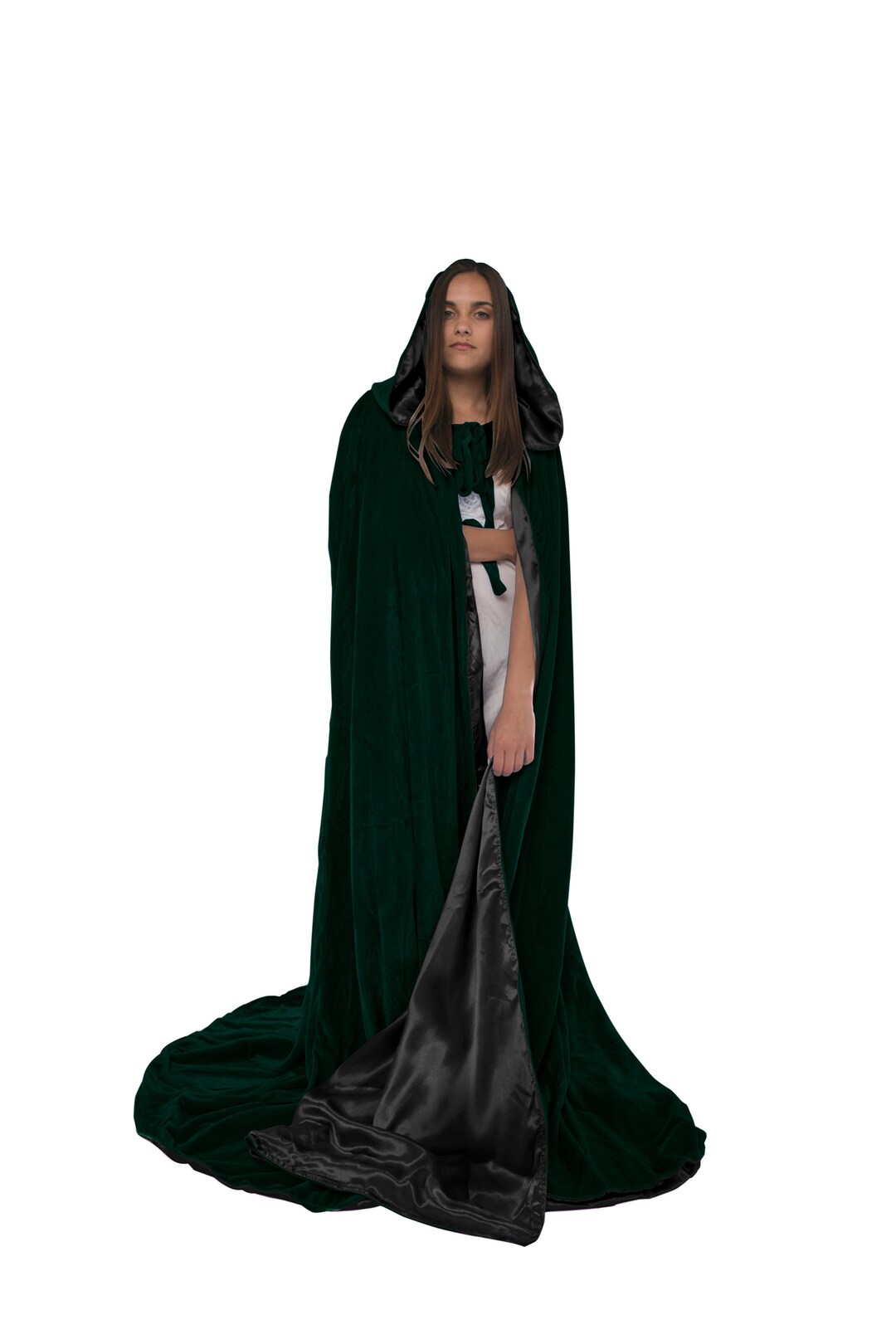 Dark Green Cloak Fully Lined With Black Satin, Hooded Velvet Medieval ...