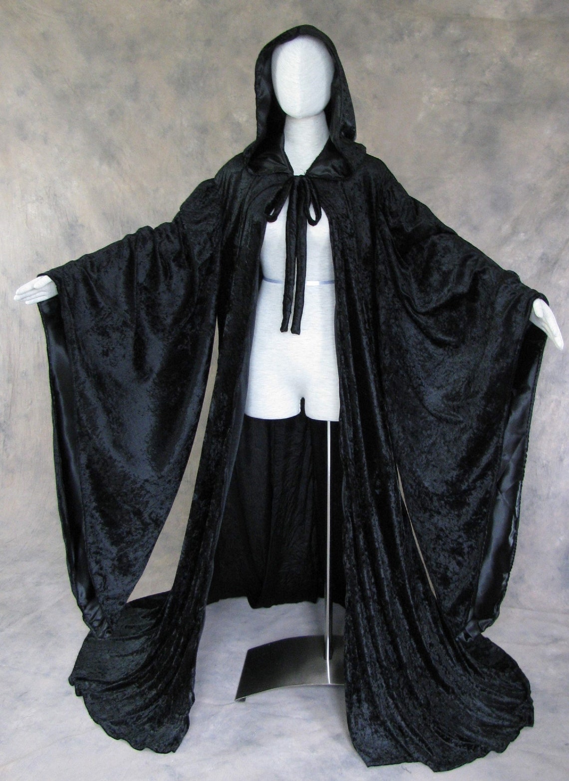 Wizard BLACK Robe With Hood and Sleeves Velvet Halloween - Etsy