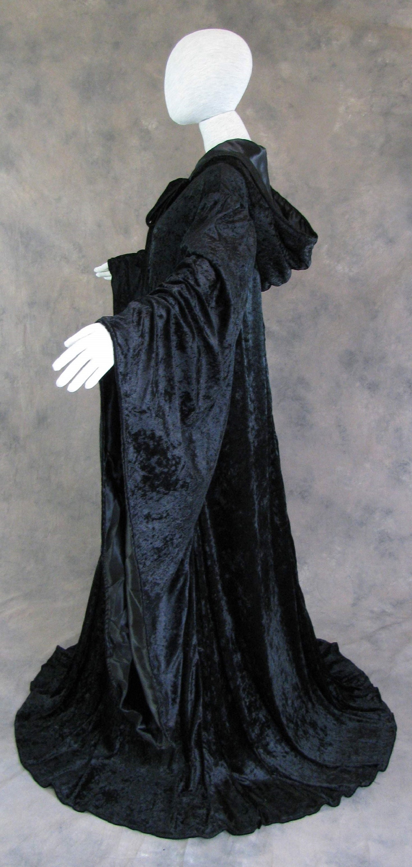Wizard BLACK Robe With Hood and Sleeves Velvet Halloween - Etsy