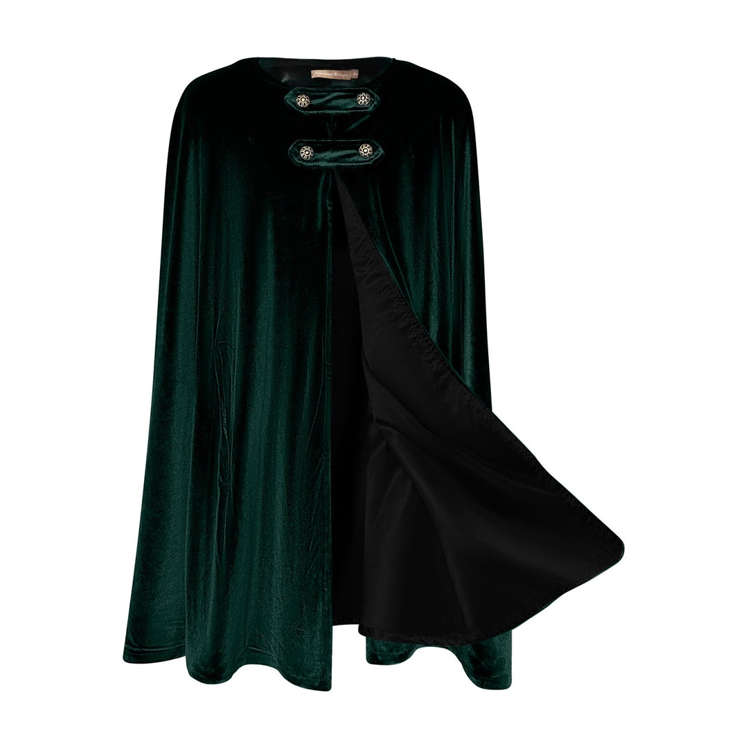 Emerald Green Velvet Cape, Fully Lined in BLACK Satin, Medium Length ...