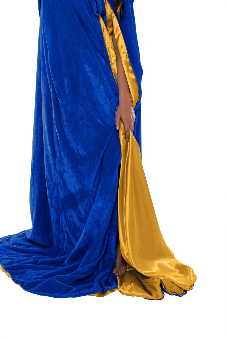 Blue Cloak Lined with Gold Satin Cape Hooded Velvet Medieval | Etsy