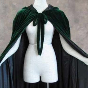 Dark Green Cloak Fully Lined With Black Satin, Hooded Velvet Medieval ...