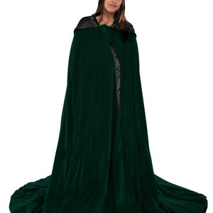 Dark Green Cloak Fully Lined With Black Satin, Hooded Velvet Medieval ...