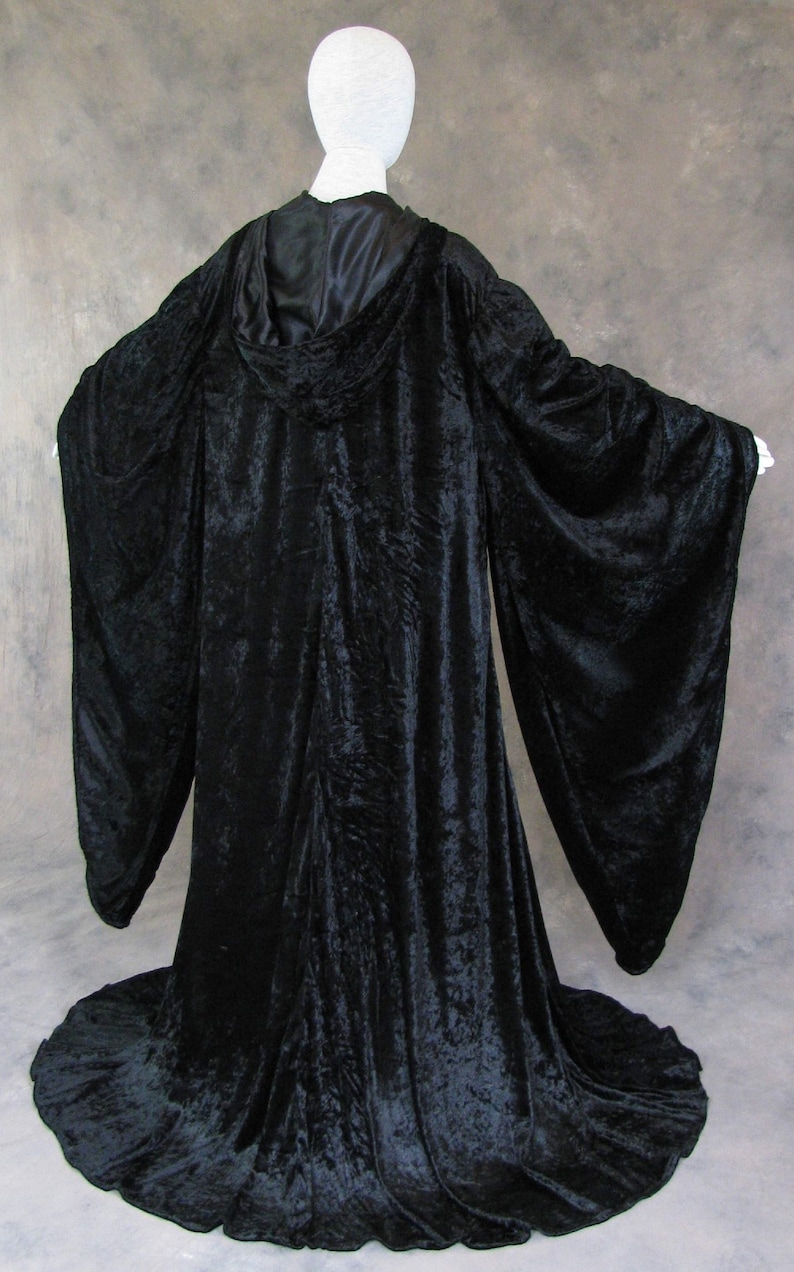 BLACK Wizard Robe With Hood Sleeves Fashion Velvet Costume - Etsy