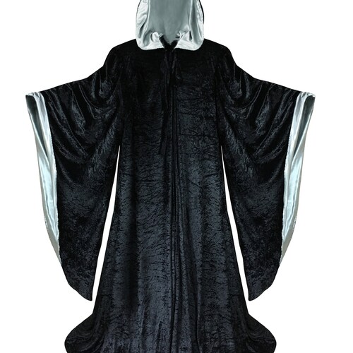 Wizard BLACK Robe With Hood and Sleeves Velvet Halloween - Etsy