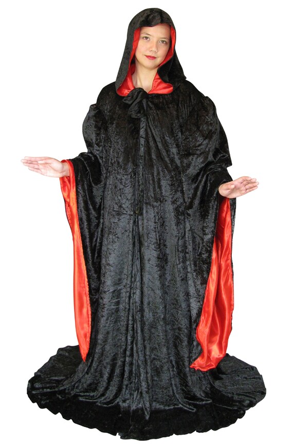 Black Wizard Robe with sleeves, hood, and satin liner | Medieval ...