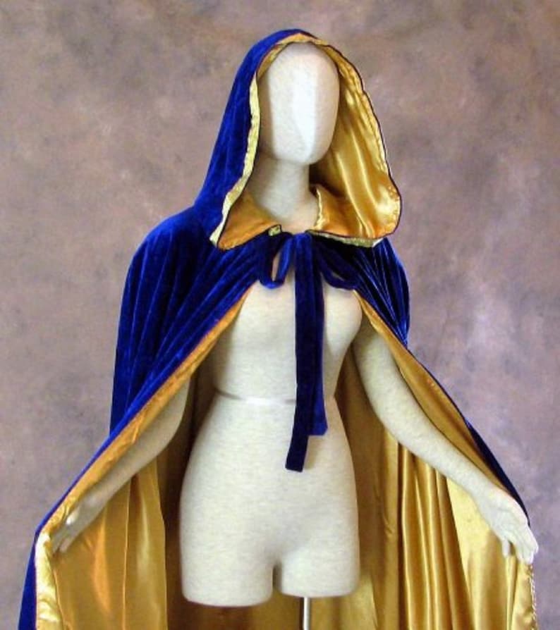 Blue Cloak Lined With Gold Satin Hooded Cape Velvet Medieval - Etsy