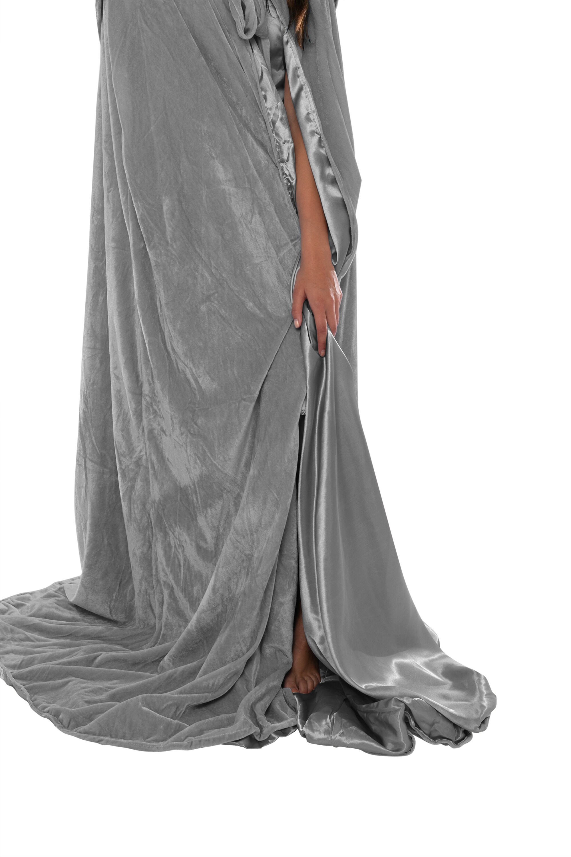 Gray Cloak Fully Lined With GRAY Satin Hooded Velvet Medieval - Etsy