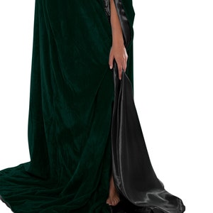 Dark Green Cloak Fully Lined With Black Satin, Hooded Velvet Medieval ...