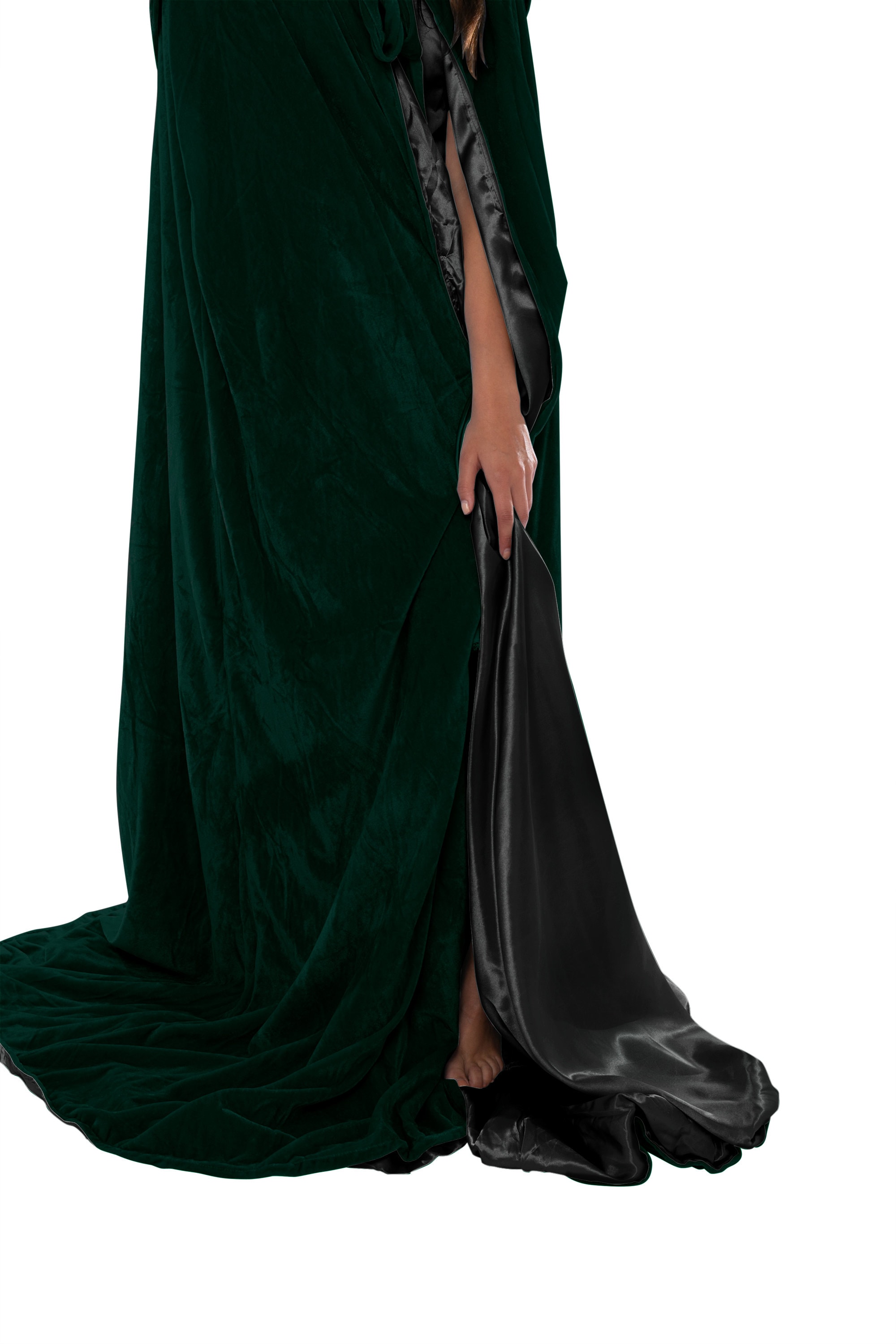 Dark Green Cloak Fully Lined With Black Satin Hooded Velvet - Etsy