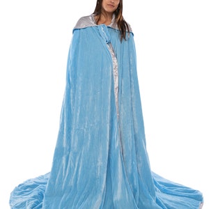 Light Blue Cloak Lined With Silver Satin Hooded Cape Velvet - Etsy