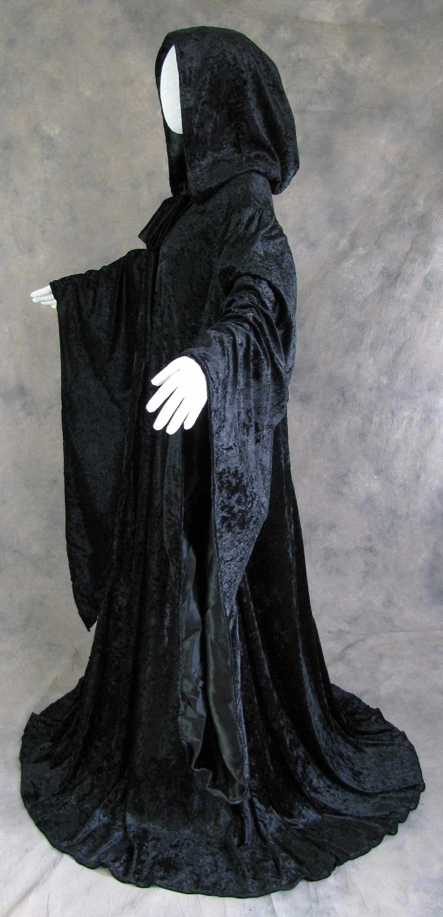 BLACK Wizard Robe With Hood Sleeves Fashion Velvet Costume - Etsy