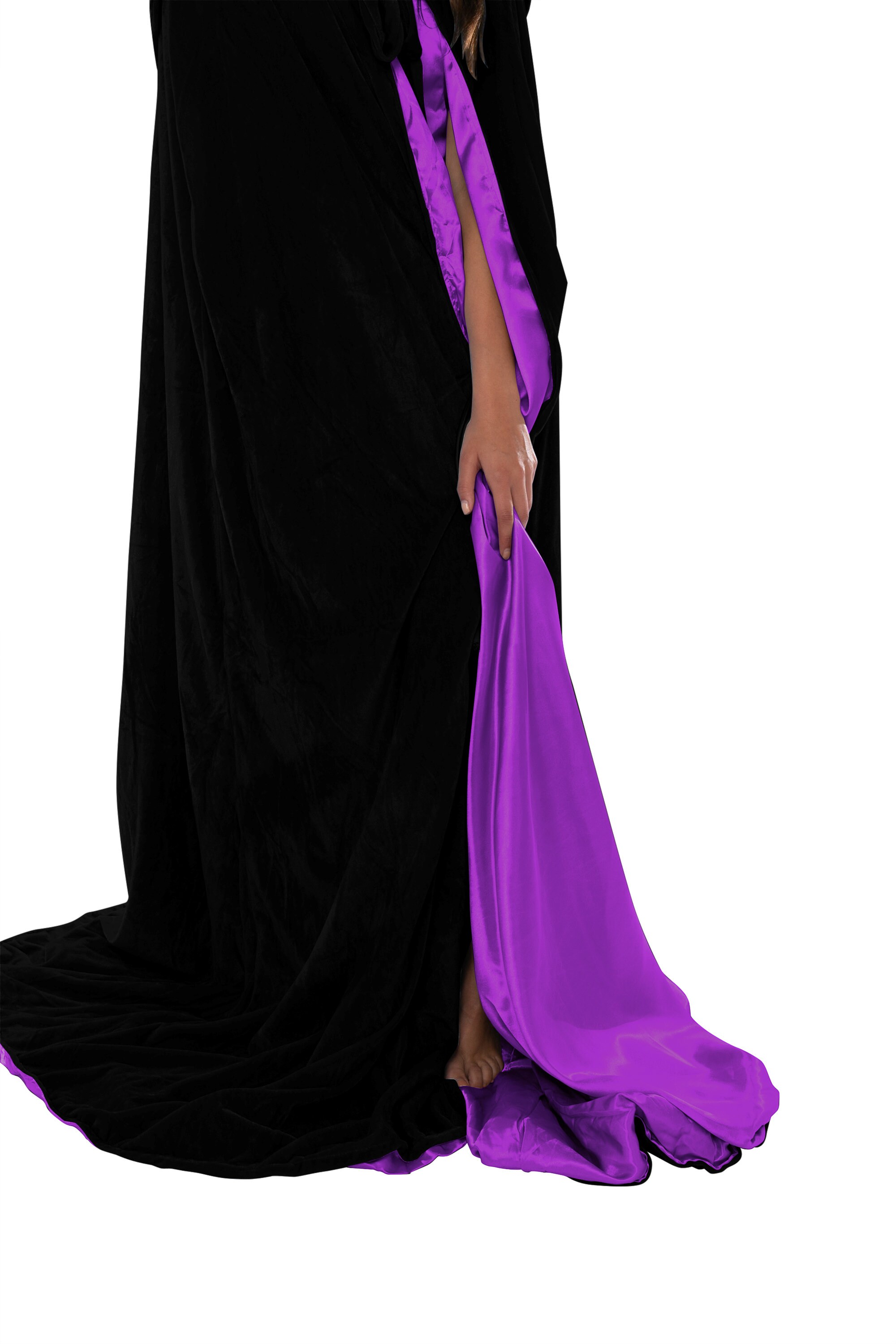 Black Cloak Fully Lined With PURPLE Satin Hooded Velvet - Etsy