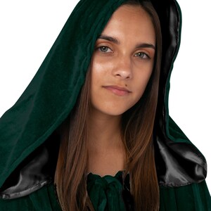 Dark Green Cloak Fully Lined With Black Satin, Hooded Velvet Medieval ...