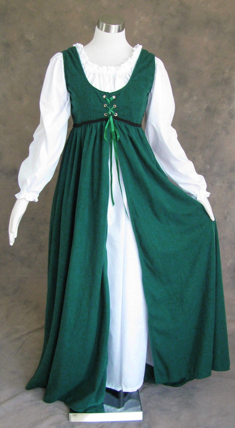 Green Medieval Dress Renaissance Peasant Gown With White Etsy