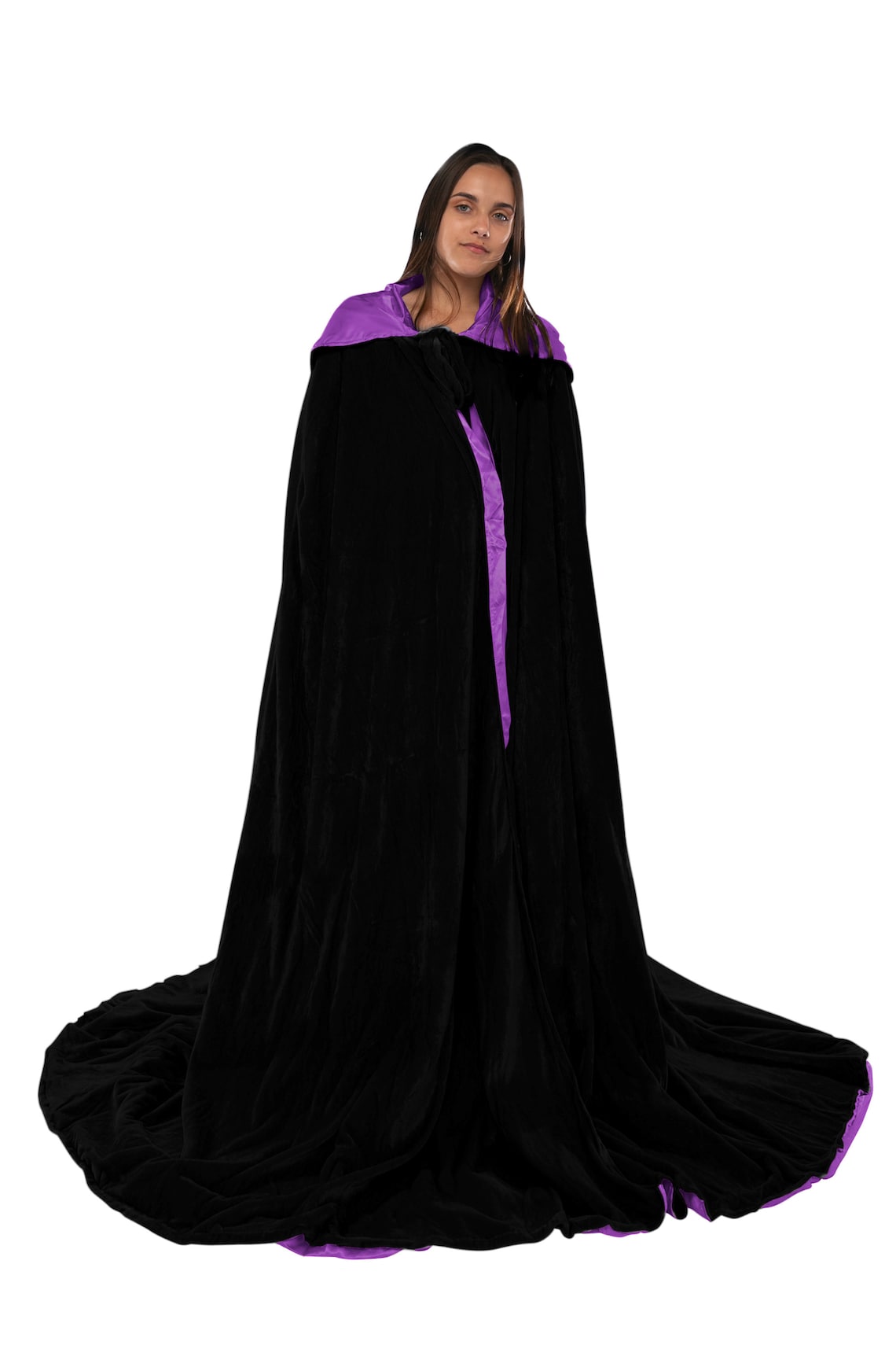 Black Cloak Fully Lined With PURPLE Satin Hooded Velvet - Etsy