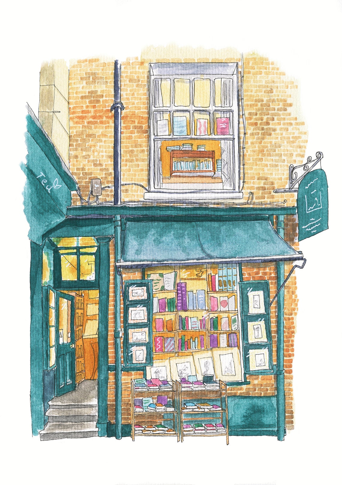 A Bookshop Pen & Watercolour Sketch, Print - Etsy