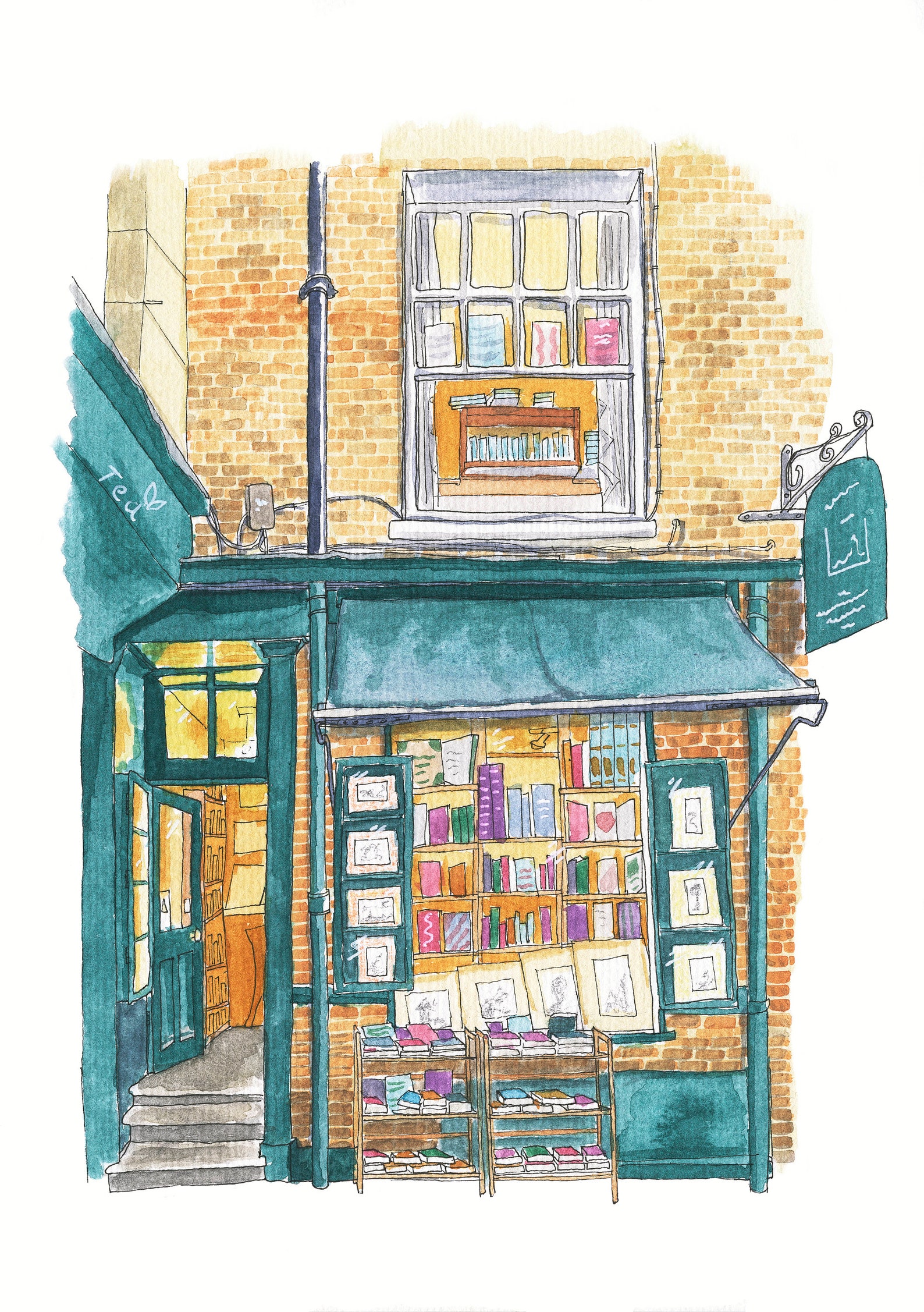 A Bookshop Pen & Watercolour Sketch, Print - Etsy