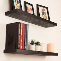 Modern Black Floating Shelf With LED Light, Thick Wall Shelf, Wooden ...