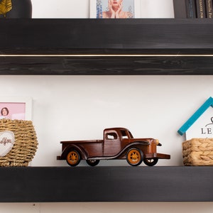 Modern Black Floating Shelf With LED Light, Thick Wall Shelf, Wooden ...