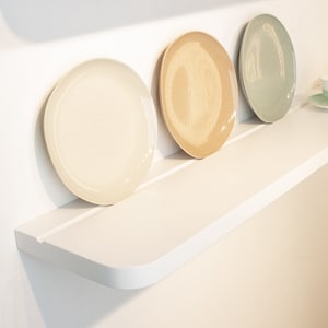 White Radius Floating Shelf With Plate Groove, Custom Size Floating ...