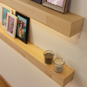 Natural Floating Shelf With LED Lights, Recessed LED Strip, Wood Shelf ...