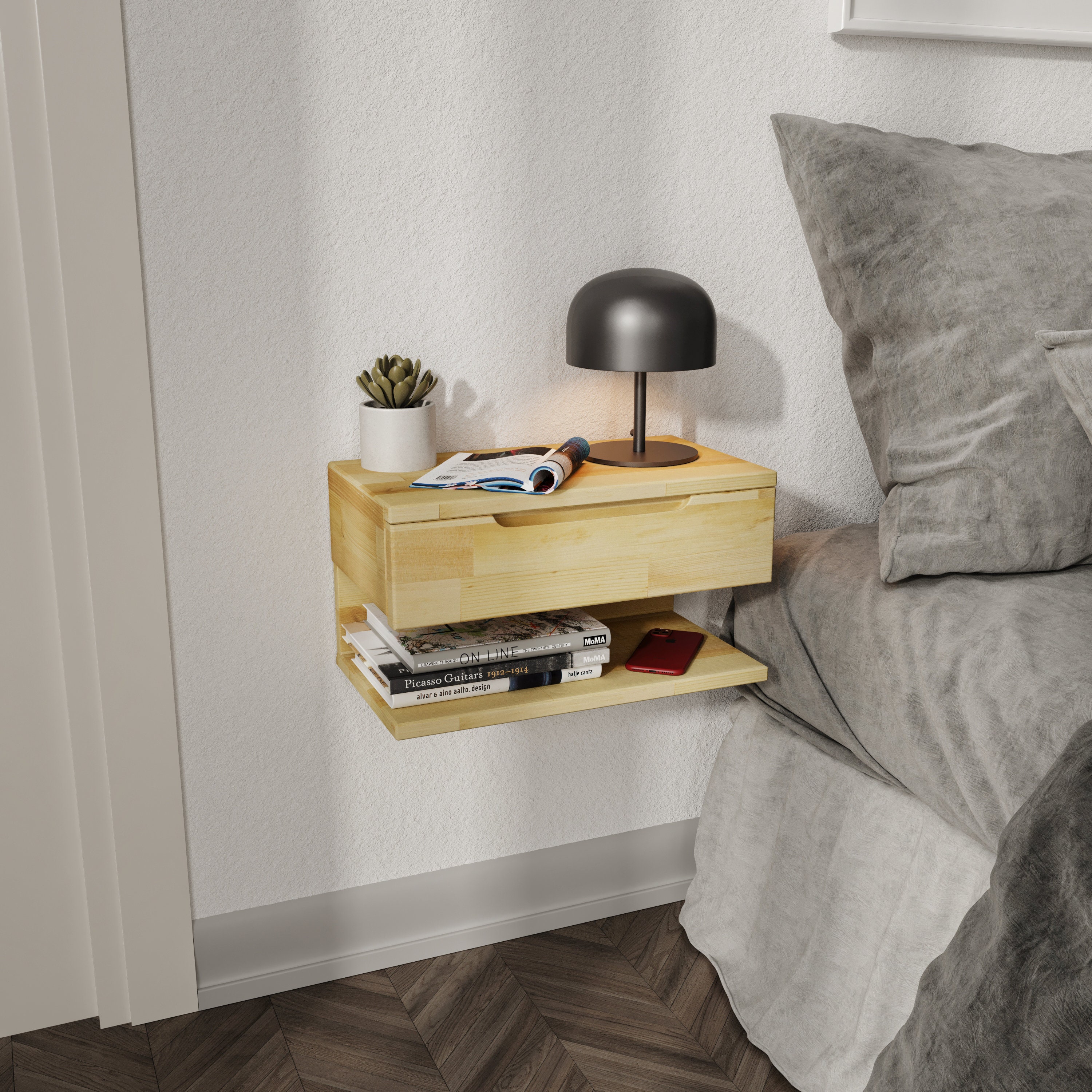 Modern Floating Nightstand | Wall Mounted Nightstand With Drawer, Wood ...