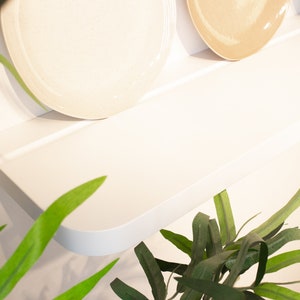 White Radius Floating Shelf With Plate Groove, Custom Size Floating ...
