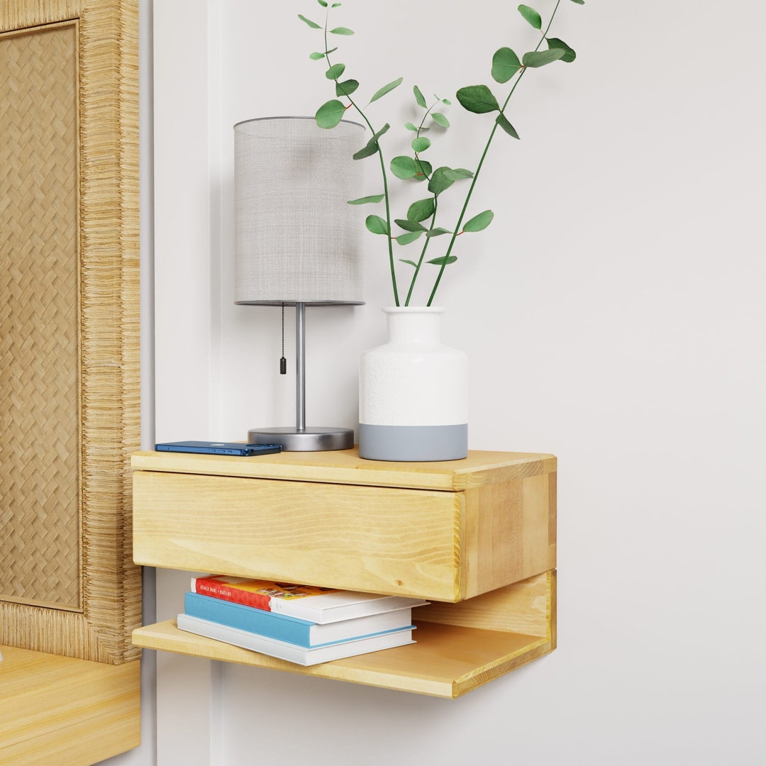 Modern Floating Nightstand | Nightstand With Drawer, Wood Bedside Shelf ...