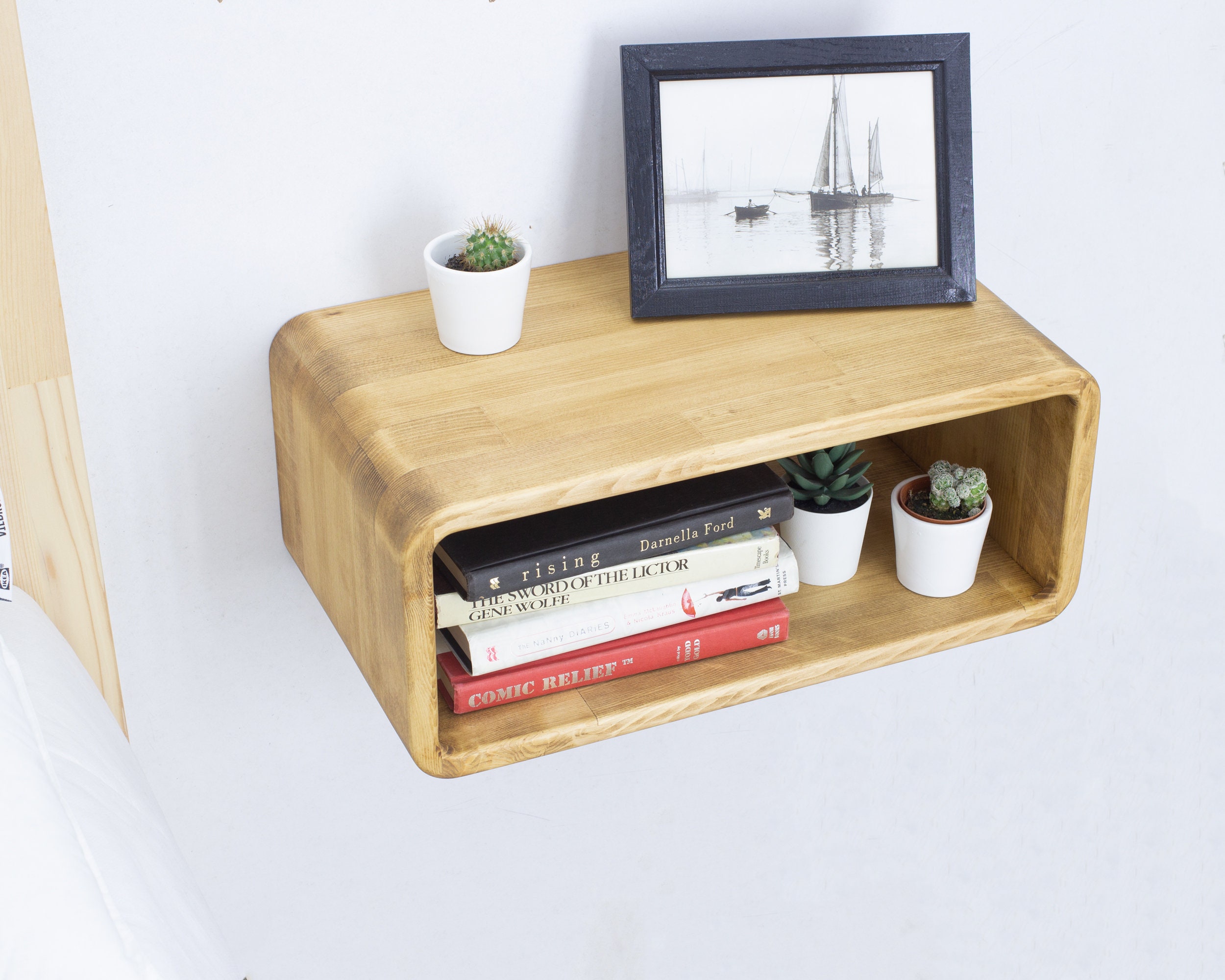 Oak Colored Floating Nightstand Wood Bedside Tables Mid - Etsy UK