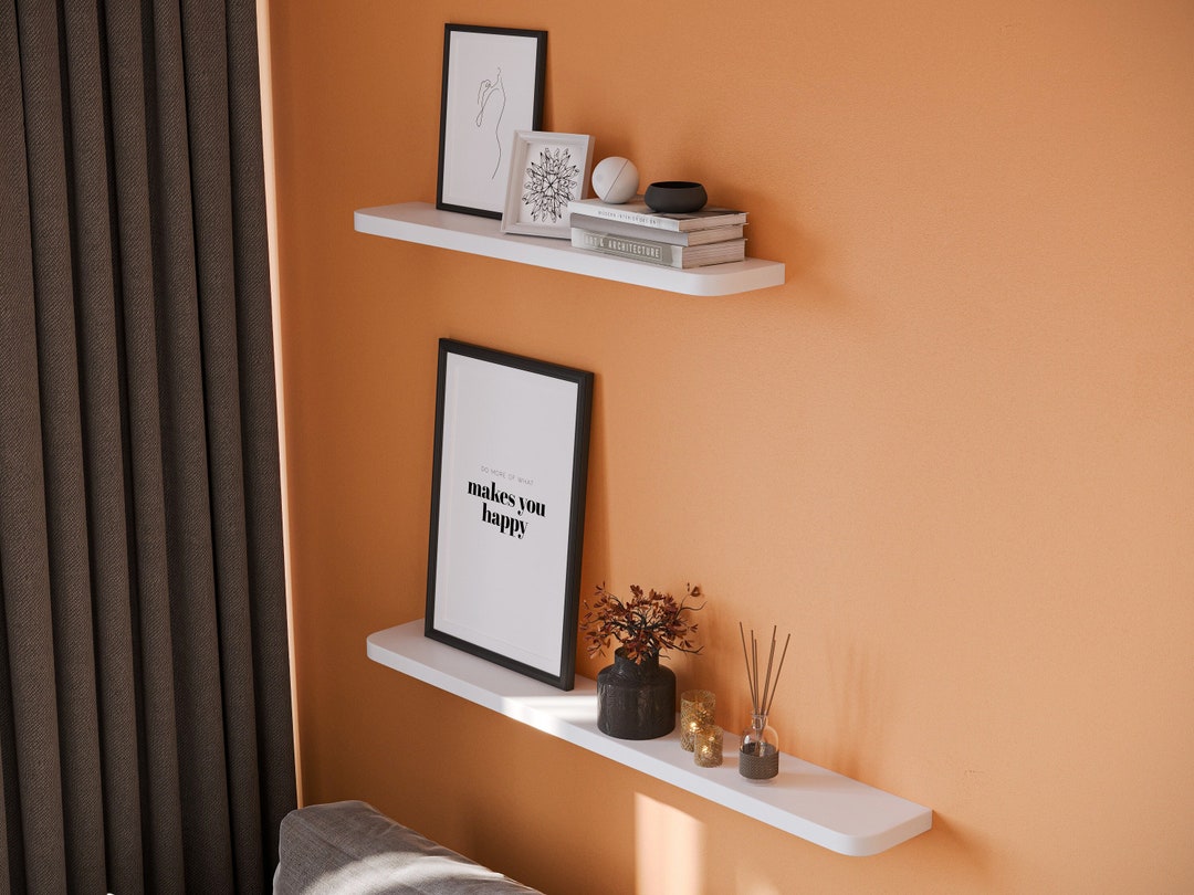 White Modern Curved Wood Floating Shelf, Custom Size Oval Floating ...