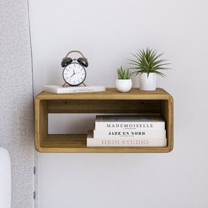 Oak Colored Floating Nightstand, Wood Bedside Tables, Mid Century Table ...