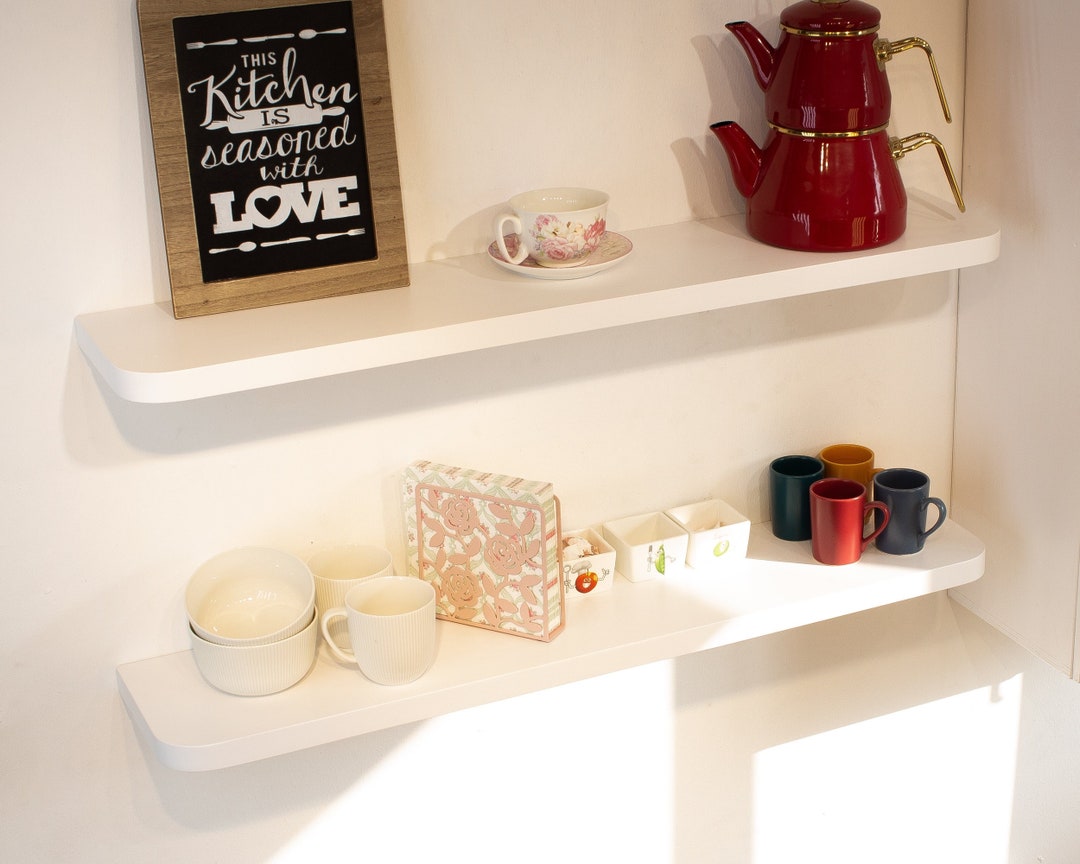 White Modern Curved Wood Floating Shelf, Custom Size Oval Floating ...