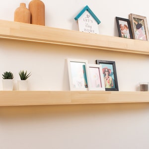 Natural Floating Shelf With LED Lights, Recessed LED Strip, Wood Shelf ...