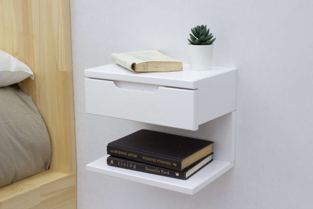 White Floating Nightstand | Wall Mounted Nightstand With Drawer, Wood ...