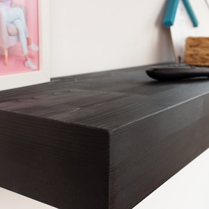 Modern Black Floating Shelf With LED Light, Thick Wall Shelf, Wooden ...